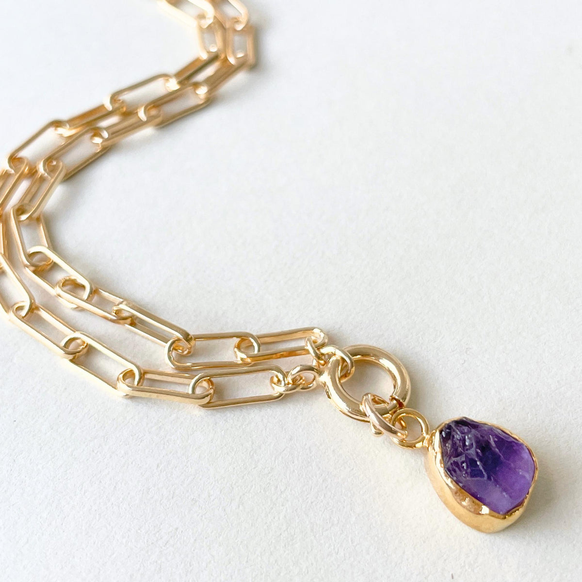 Amethyst Carved Chunky Chain Necklace Calming Gold Plated Decadorn